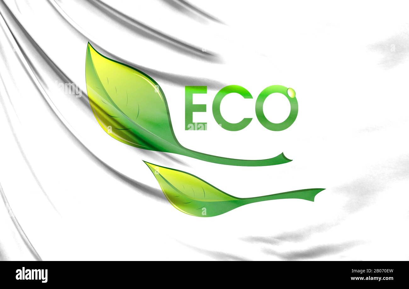 Realistic flag of Ecology logo on the wavy surface of fabric Stock ...