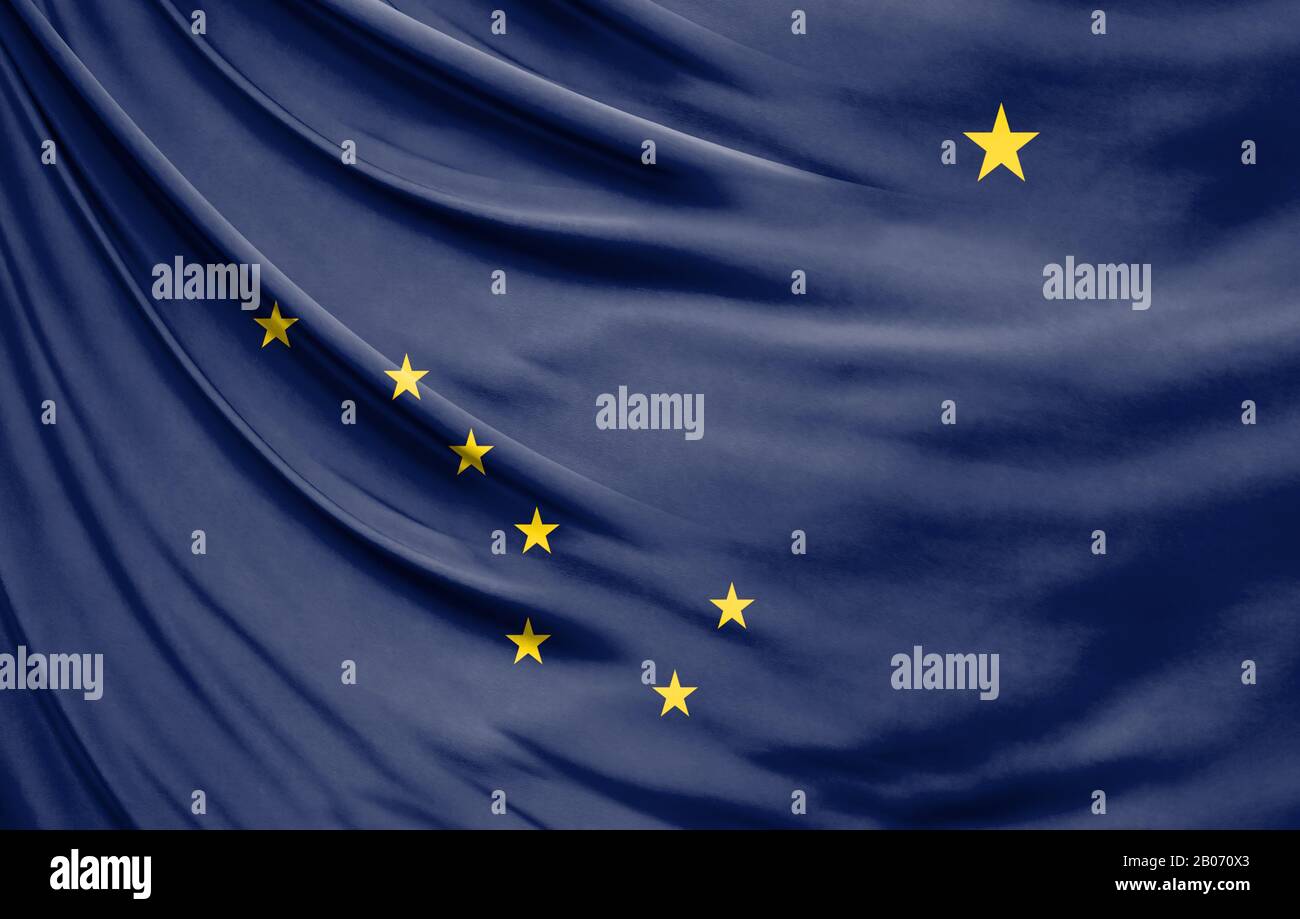 Realistic flag State of Alaska on the wavy surface of fabric Stock ...