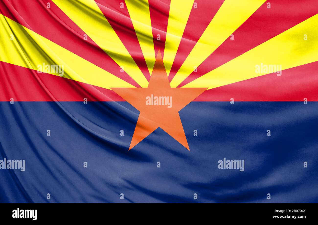 Realistic flag State of Arizona on the wavy surface of fabric Stock ...