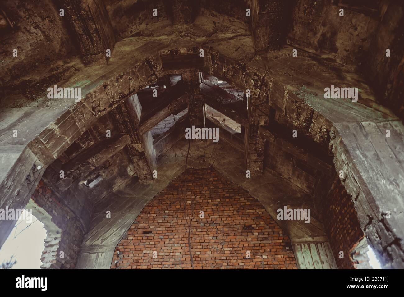an old ruined building a tall tower against the sky Stock Photo - Alamy