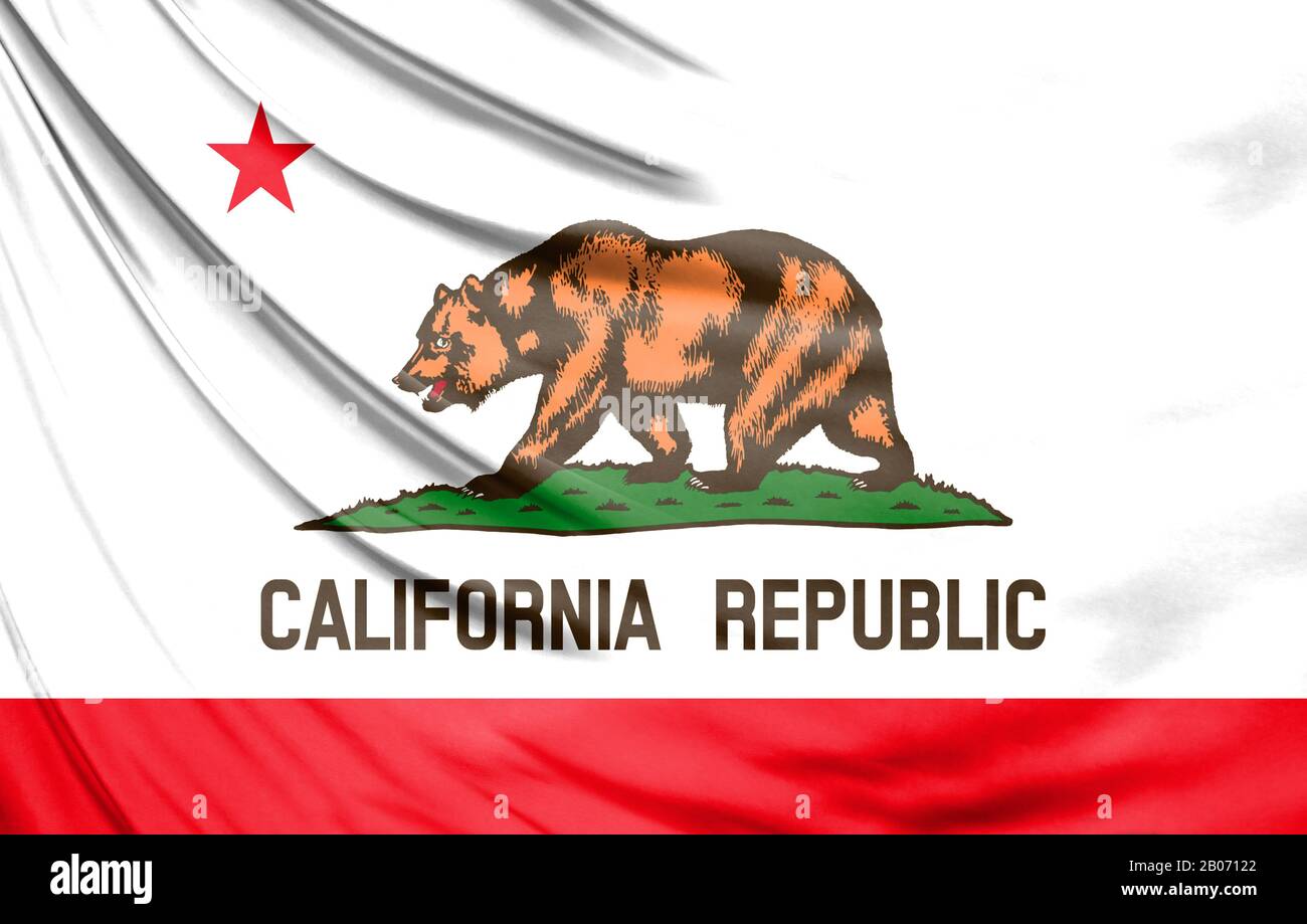 Realistic flag State of California on the wavy surface of fabric Stock ...