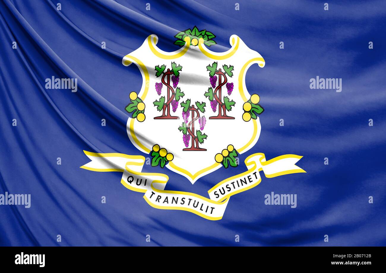 Realistic flag State of Connecticut on the wavy surface of fabric Stock ...