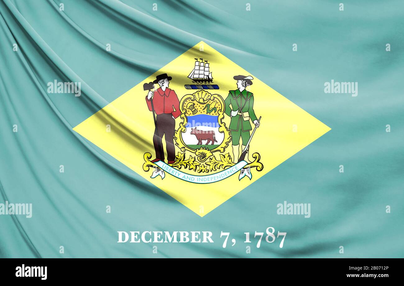 Realistic flag State of Delaware on the wavy surface of fabric Stock ...