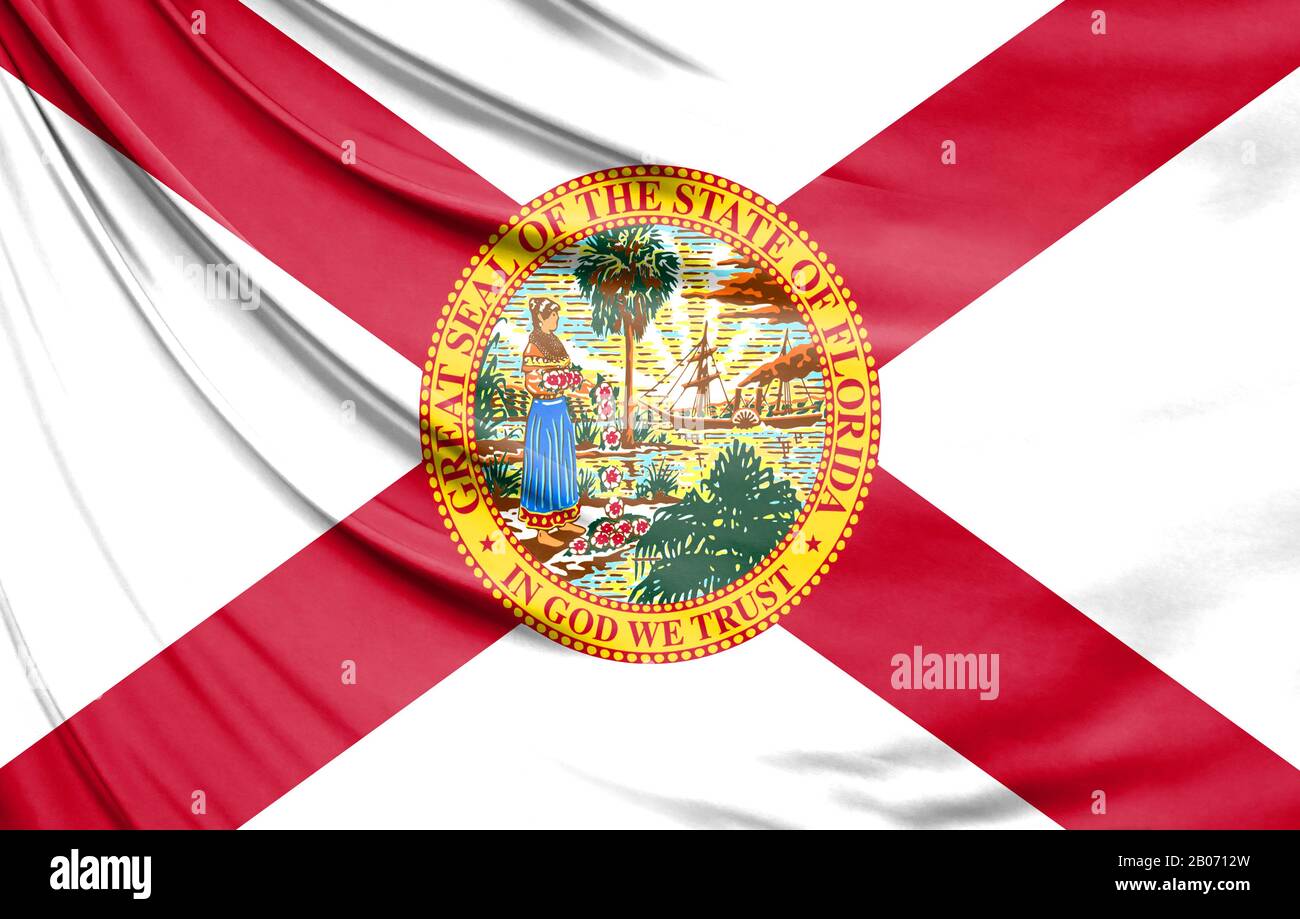 Realistic flag State of Florida on the wavy surface of fabric Stock ...