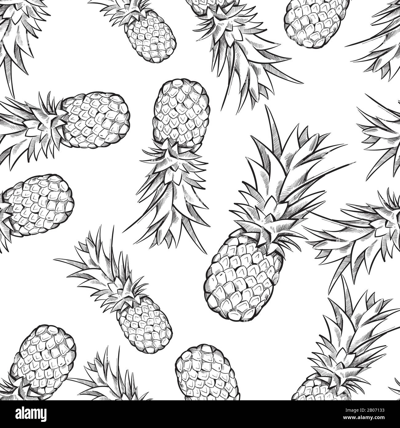 Pineapple vector seamless pattern. Background with exotic fruit sketch illustration Stock Vector ...