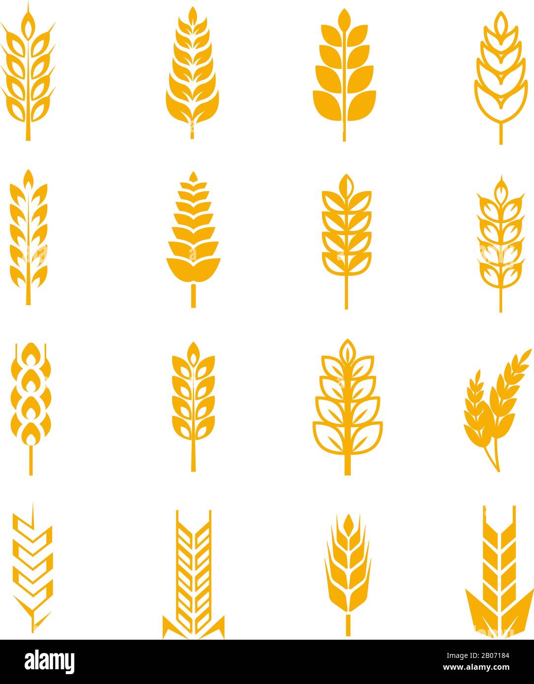 Wheat ears bread vector symbols. Harvest grain and wheat, cereal rye ...