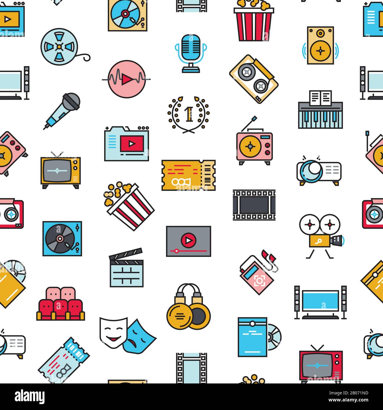 Entertainment, cinema, movie, film vector seamless pattern. Background ...