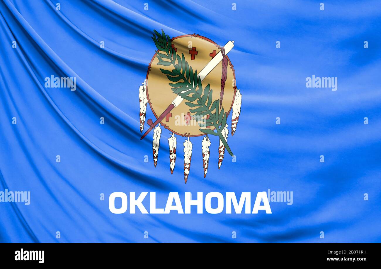 Realistic flag State of Oklahoma on the wavy surface of fabric Stock ...