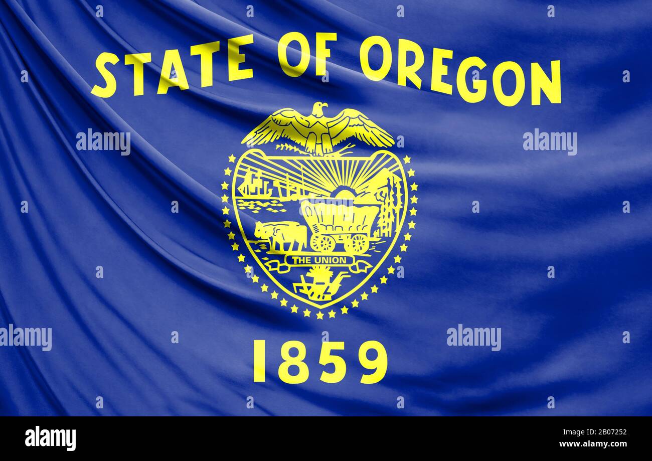 Realistic flag State of Oregon on the wavy surface of fabric Stock ...
