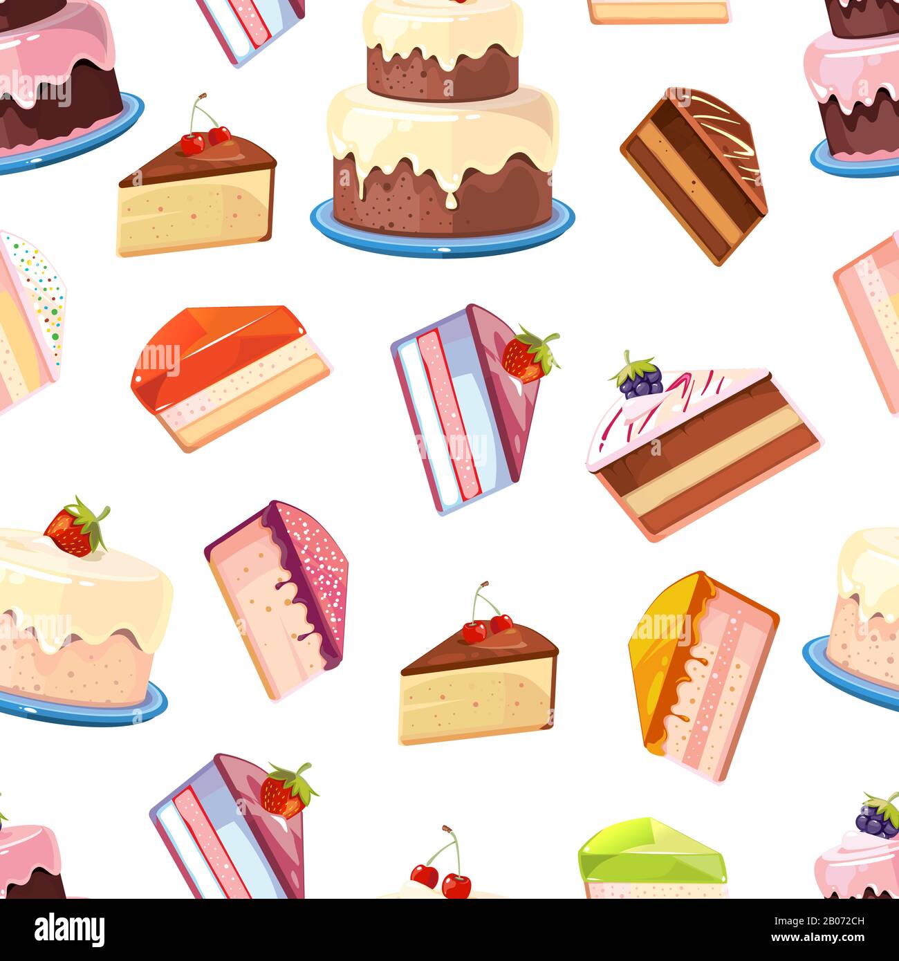 Cake and slices of cake vector seamless background. Sweet chocolate ...