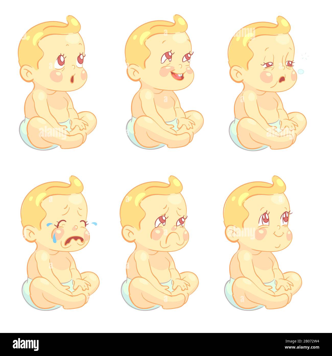 Baby, child emotions vector set. Happy or sad, crying and laughing ...