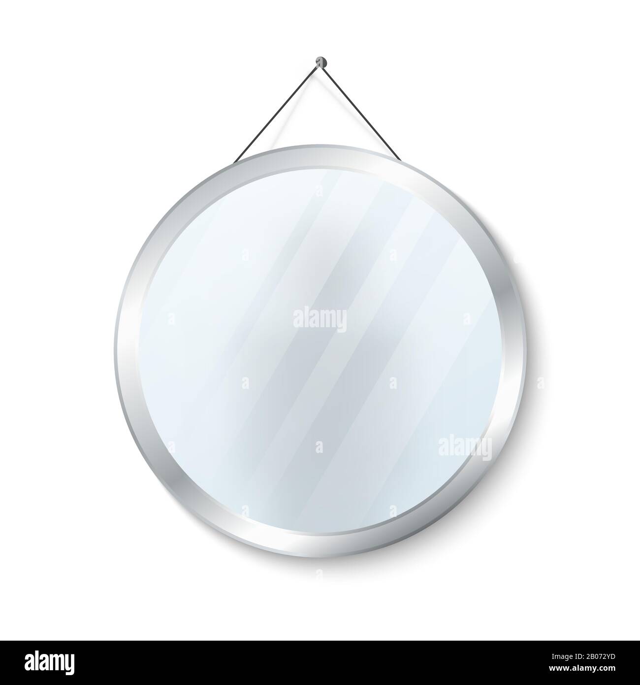 Round mirror with steel frame vector illustration. Glossy circle mirror ...