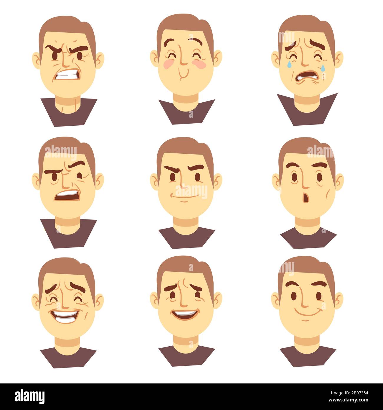 Man emotions faces vector cartoon business characters set. Mood joyful ...