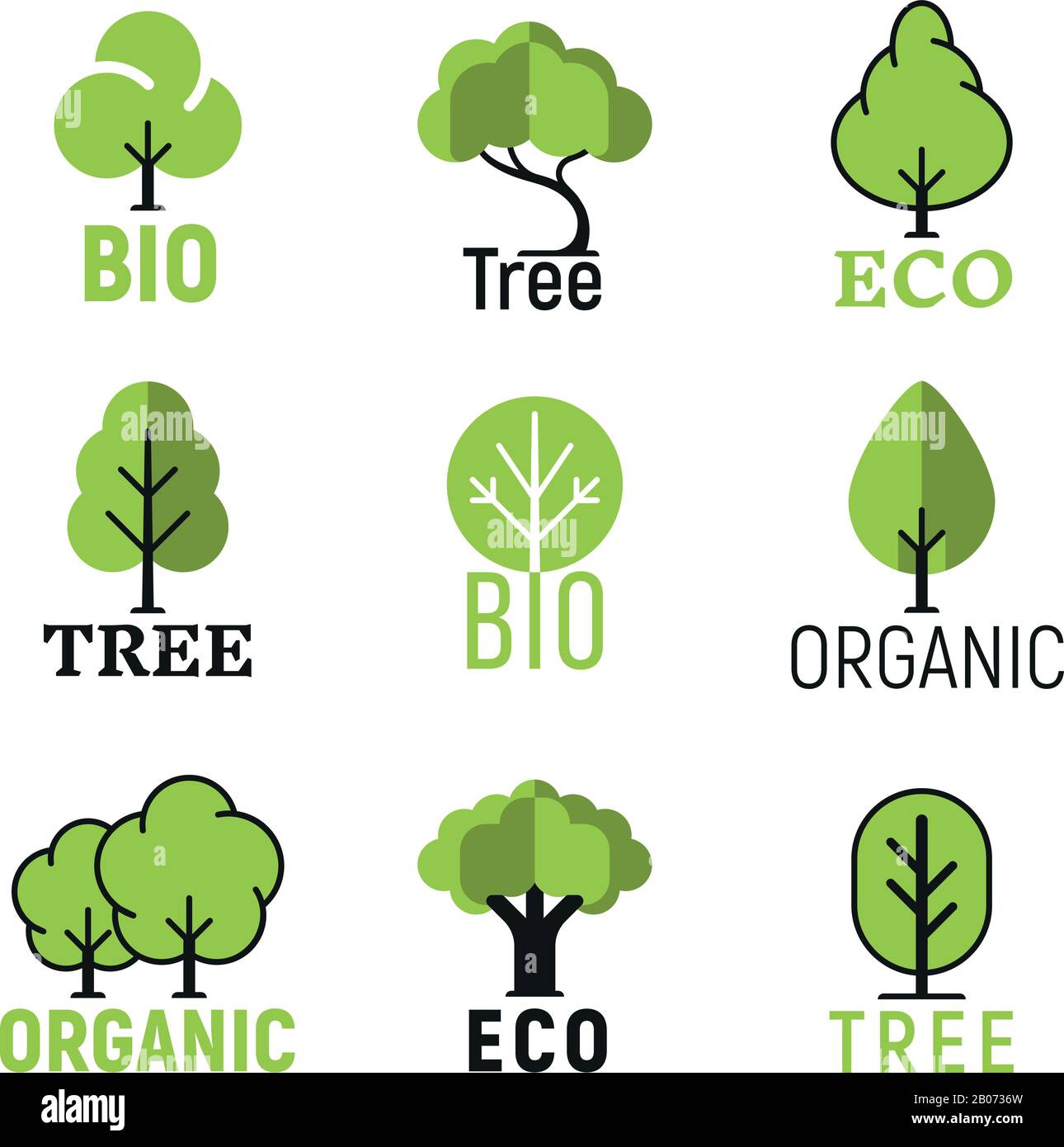 Vector tree organic eco bio logo set. Green nature plant icon ...