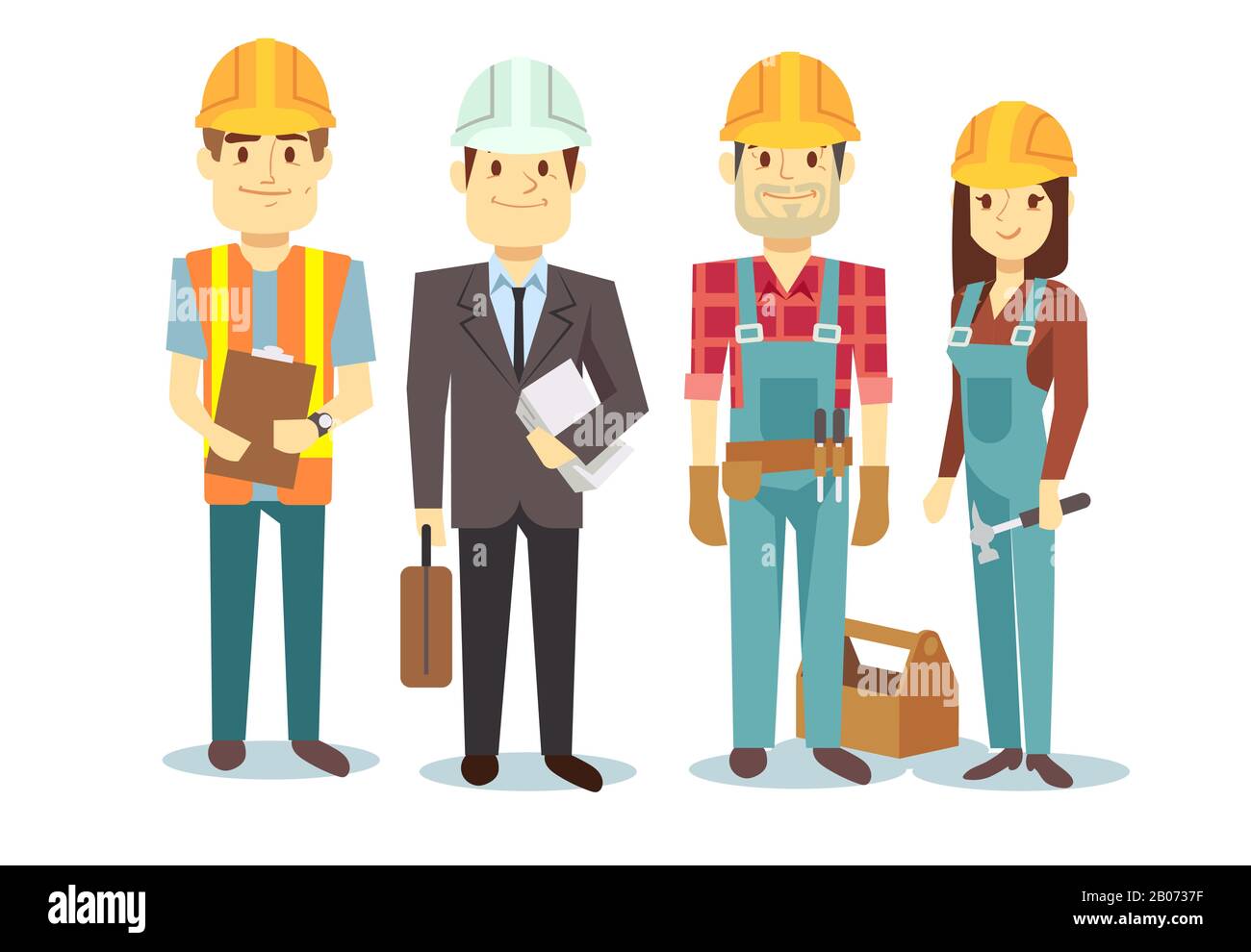 Construction workers team vector builder characters group foreman ...