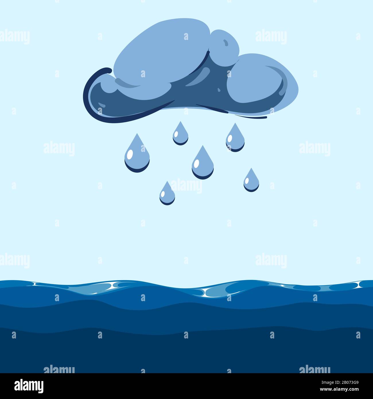 Vector cloud with falling rain sea. Marine weather rainy illustration ...