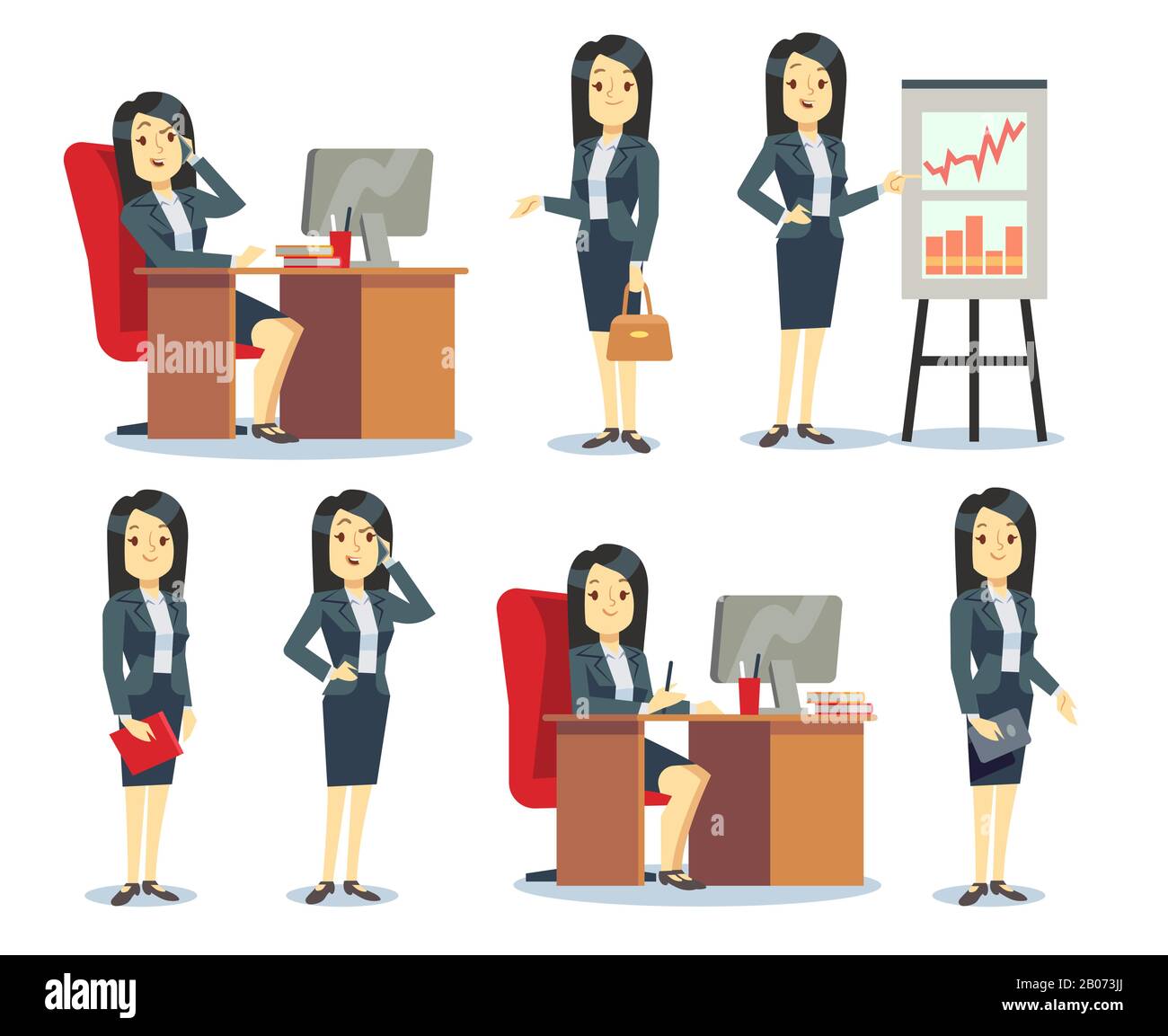 Office businesswoman in various situations vector characters cartoon ...
