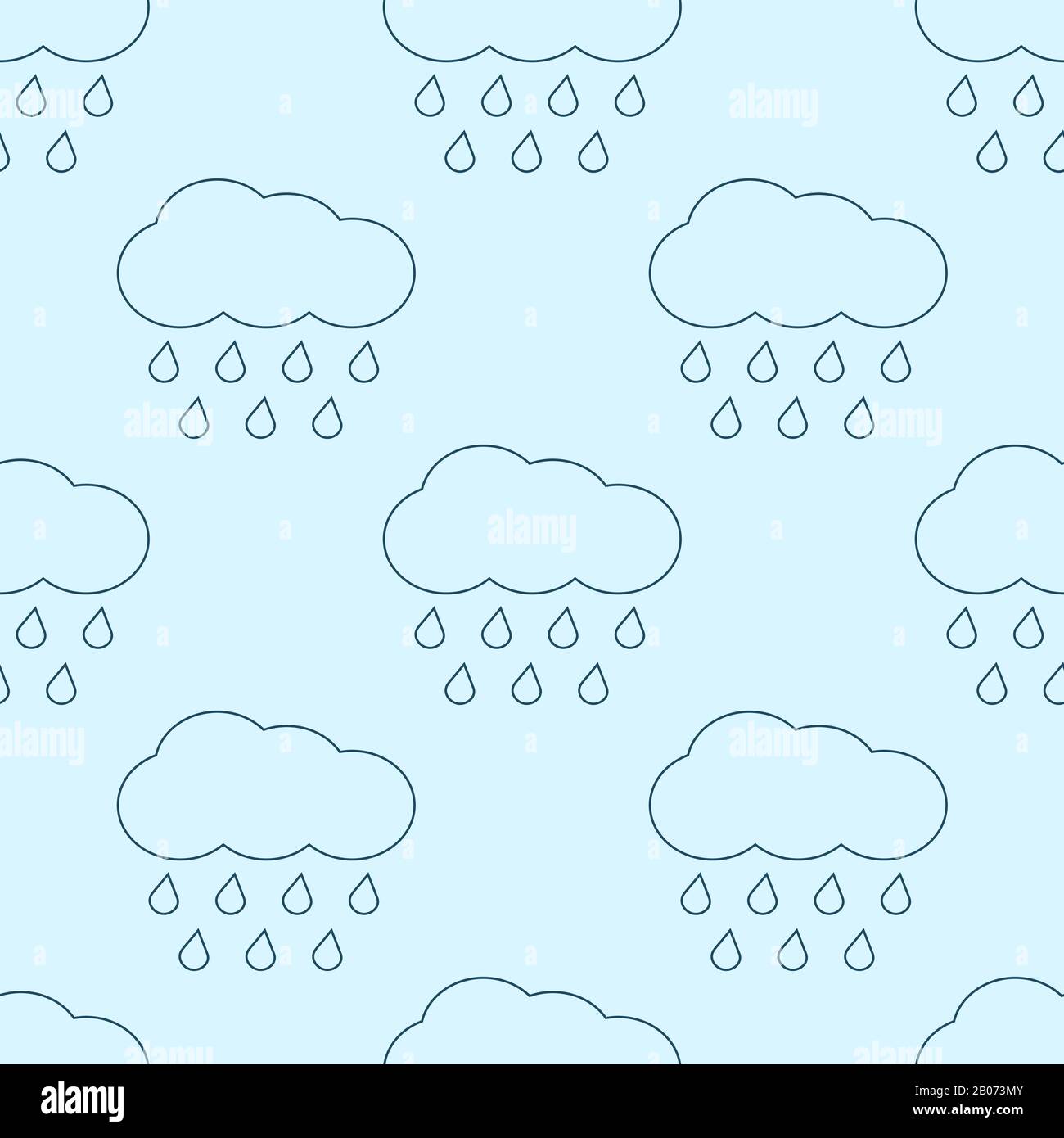 Outline vector rainy clouds seamless pattern. Linear style background ...