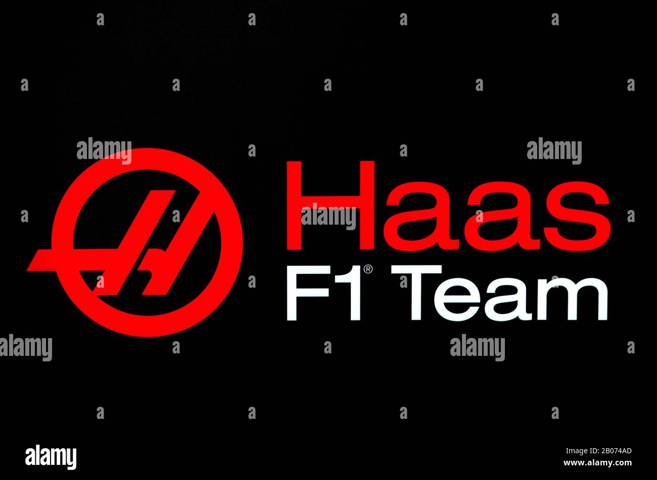 A general view of Haas F1 Team logo during day one of pre-season ...