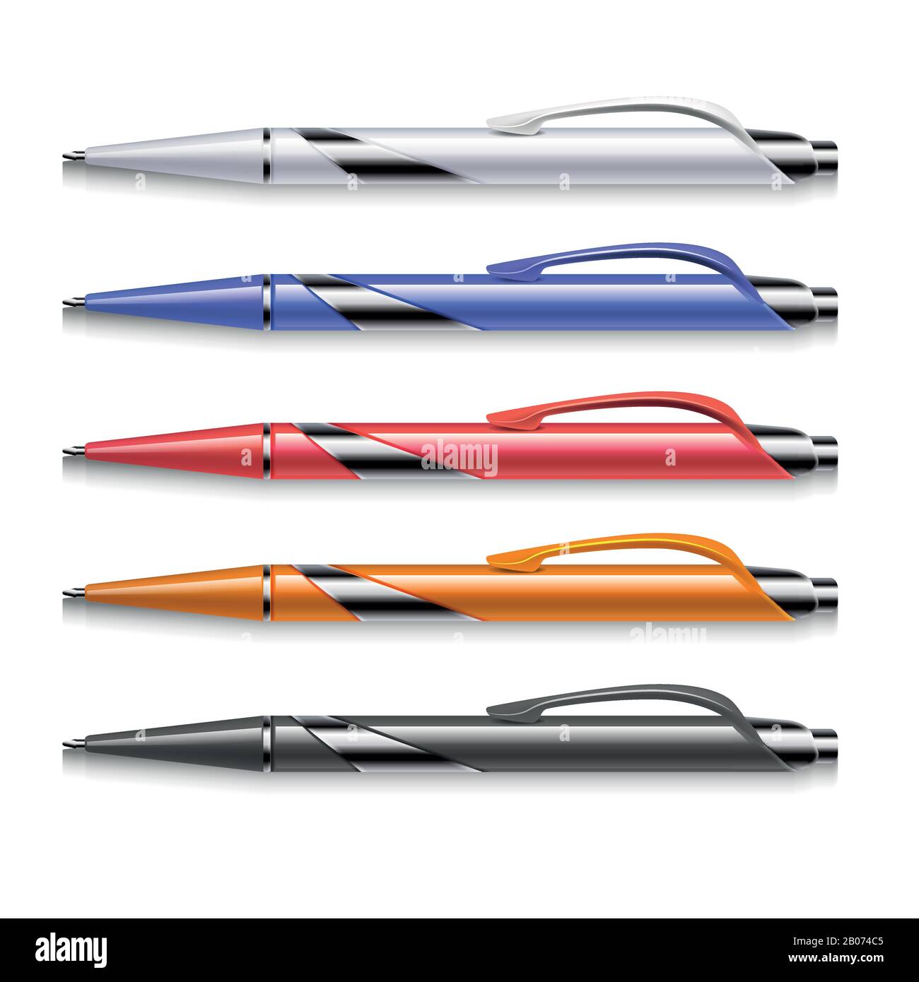 Vector colored office pens. Set of ballpoint colored for office work ...