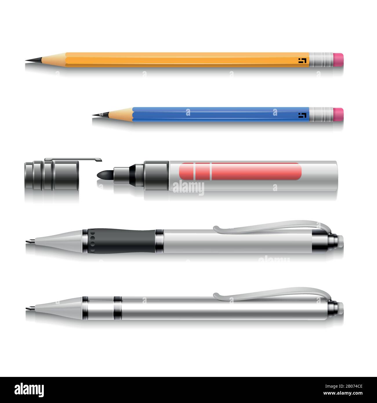 Pens, pencils, markers, realistic vector set of writing tools. School ...