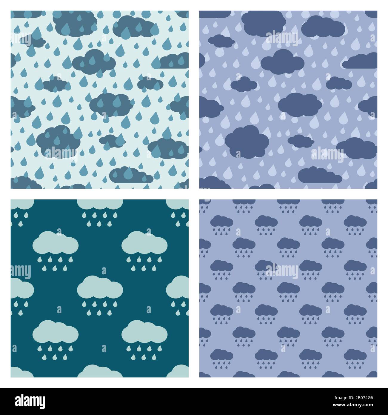 Rainy weather vector seamless patterns. Set of background with rain ...