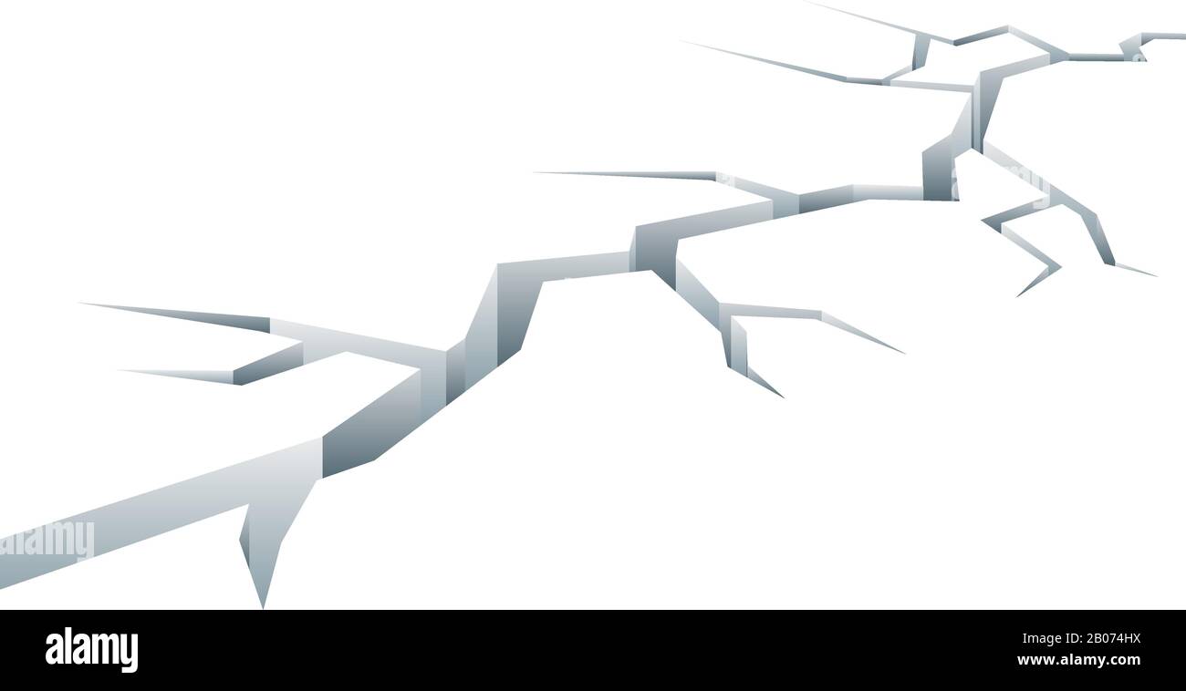 Cartoon cracked concrete ground. Split damage after earthquake, vector ...