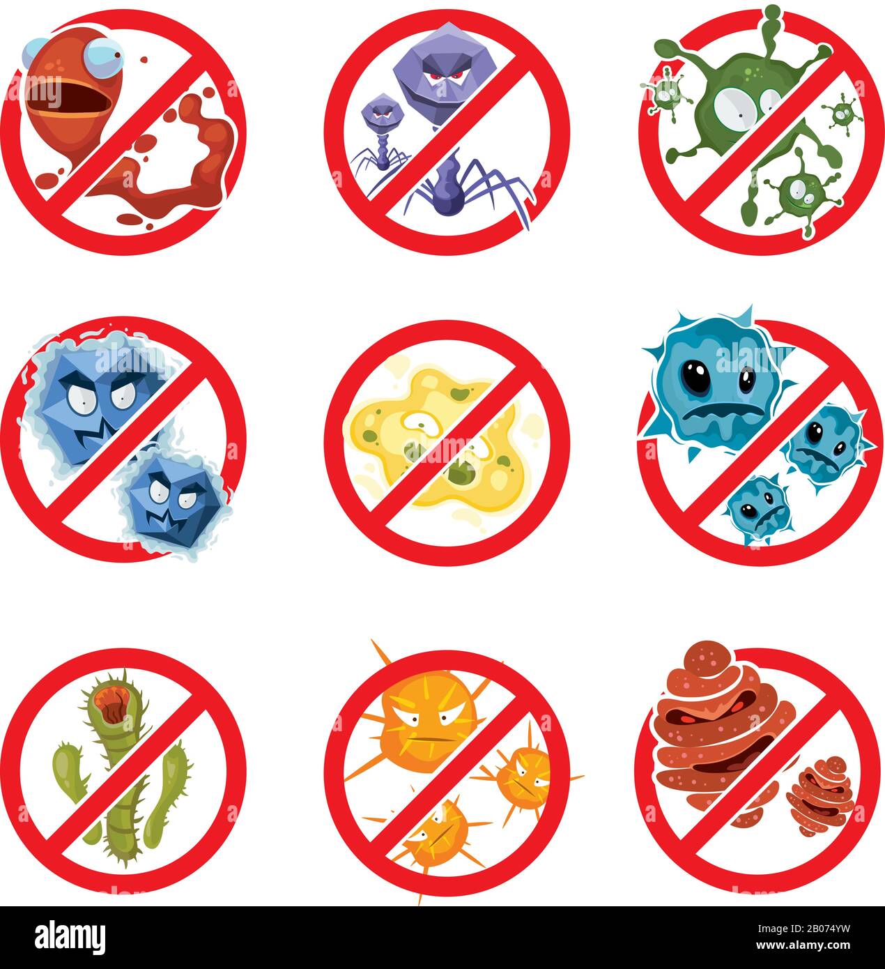 Anti bacteria and germs vector signs set. Ban bacterium and bacillus ...