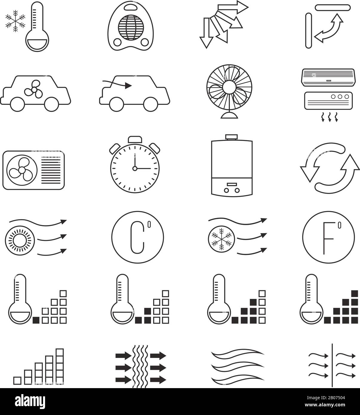 Air conditioning, cooling vector thin line icons. System of climate ...