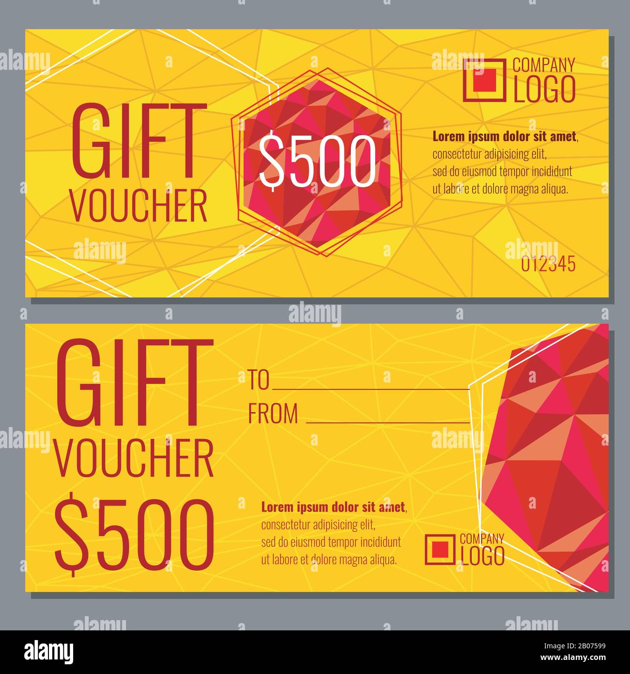 Vector gift voucher template with modern colorful polygonal pattern ...