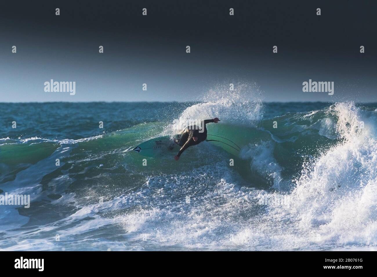 Spectacular surfing action at Fistral in Newquay in Cornwall Stock ...