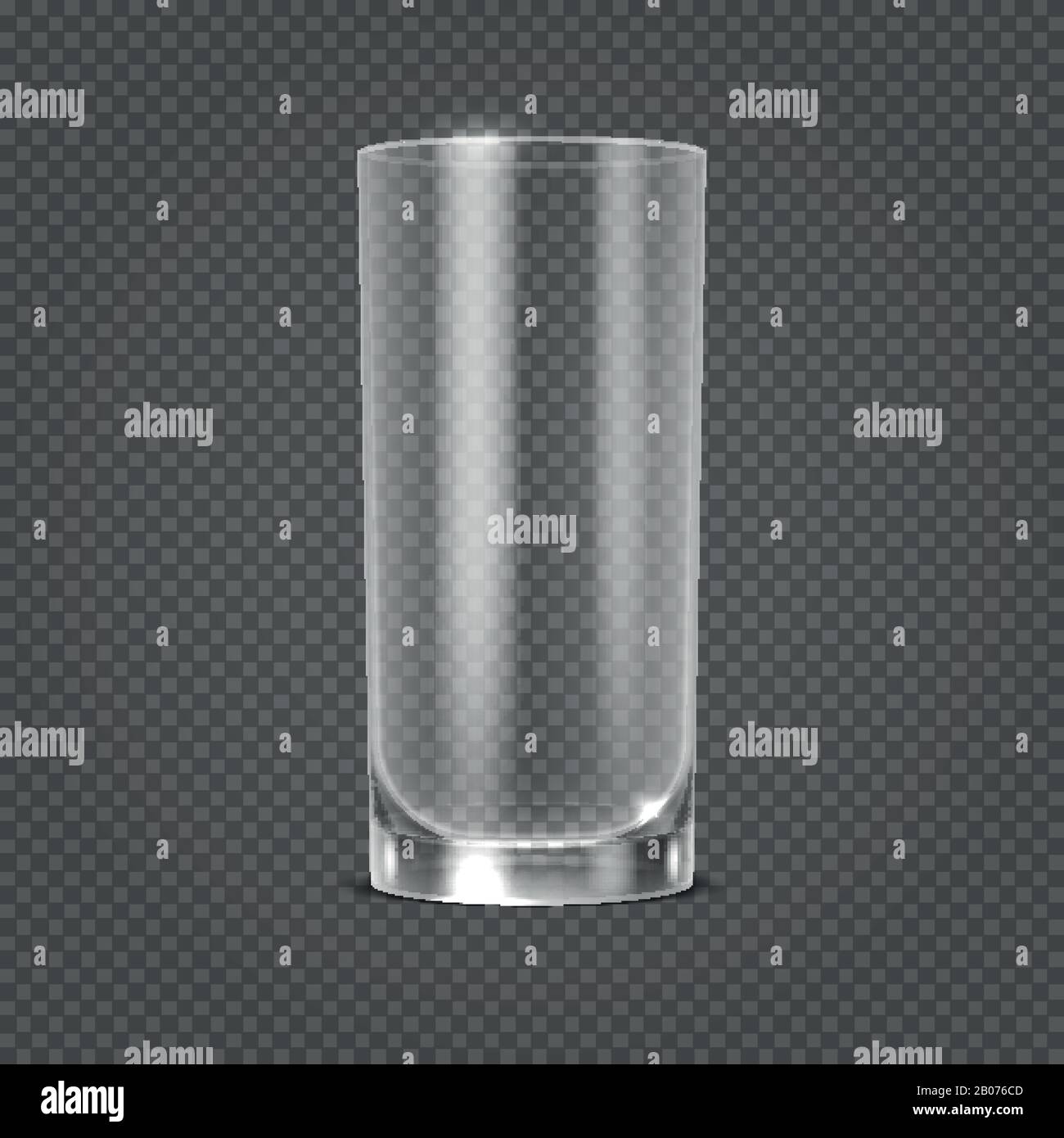 Vector empty realistic drinking glass on transparent checkered ...