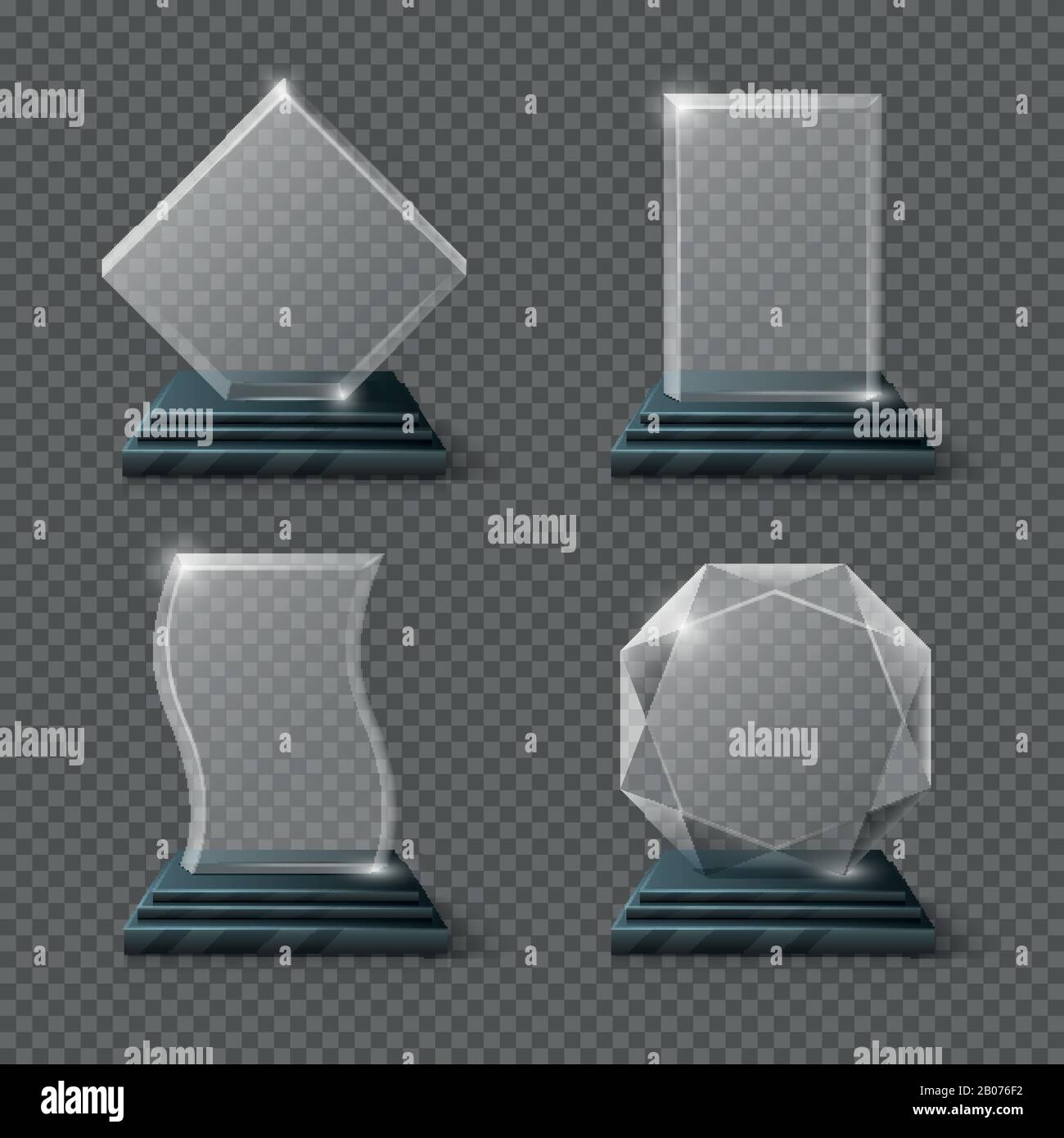 Empty glass trophy awards vector set. Glossy transparent trophy for ...