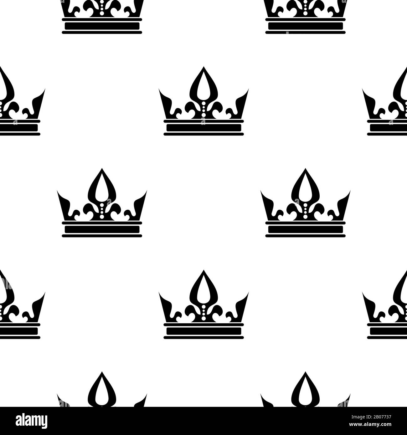 Vector crowns seamless pattern in black and white. Background ...
