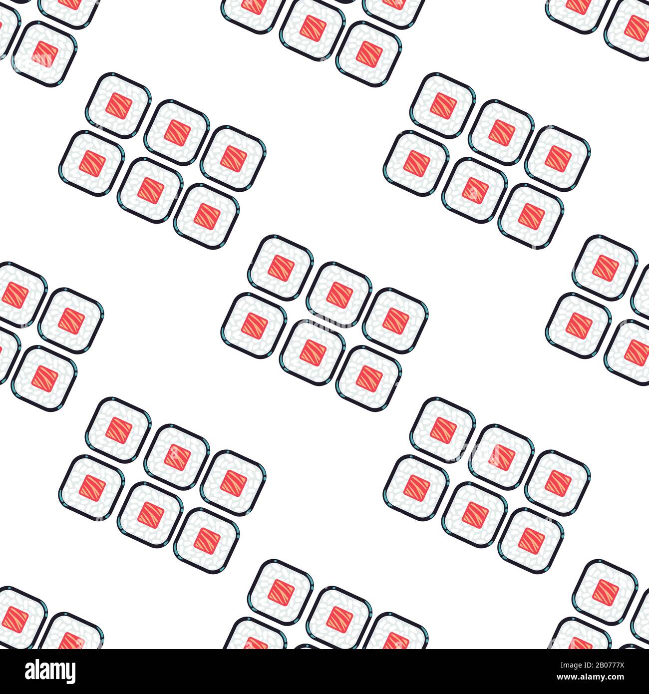 Sushi sets vector seamless pattern white. Background with roll rice ...