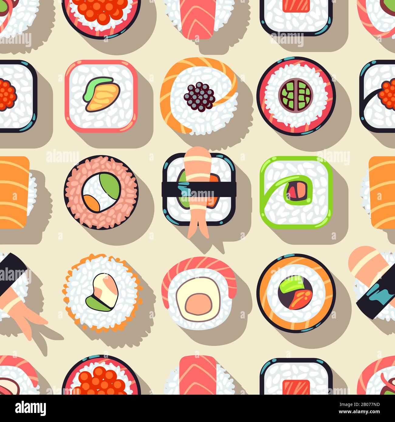Japanese food sushi vector seamless pattern. Roll with rice background ...
