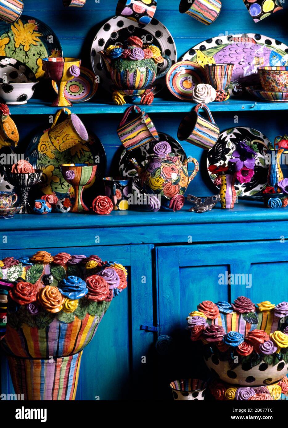Welsh dresser of Mary-Rose Young pottery Stock Photo - Alamy