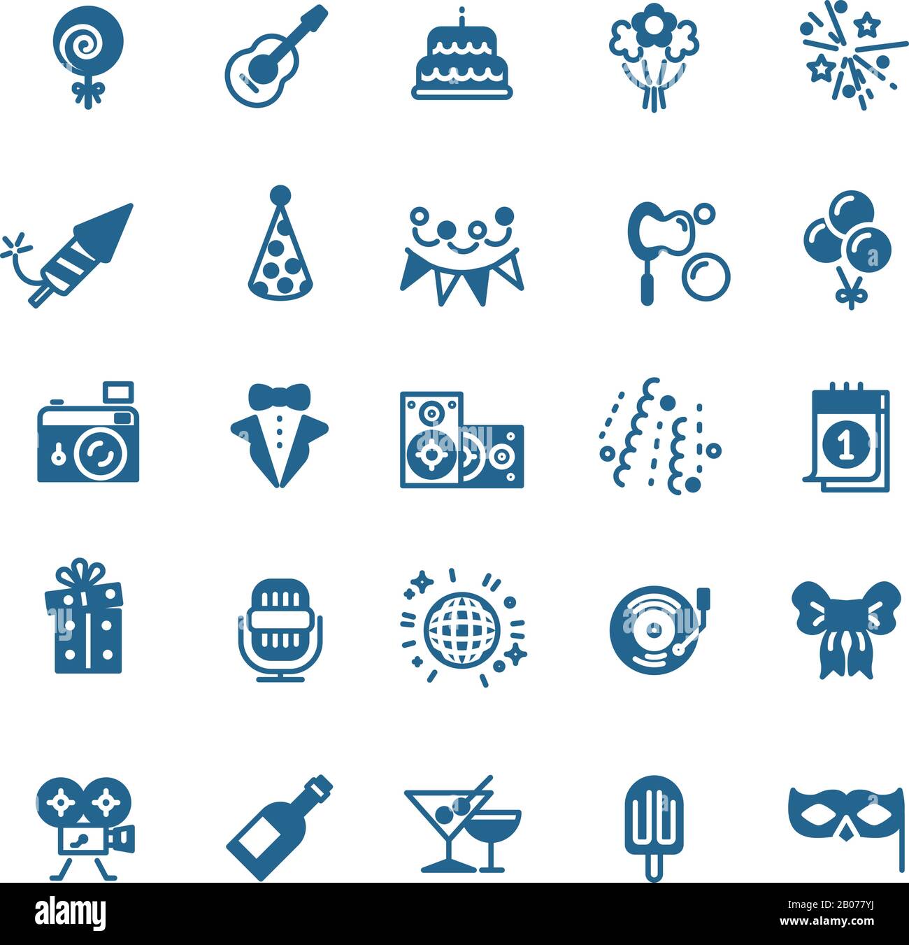 Party fun wedding celebration vector icons. Champagne and gift, cake ...