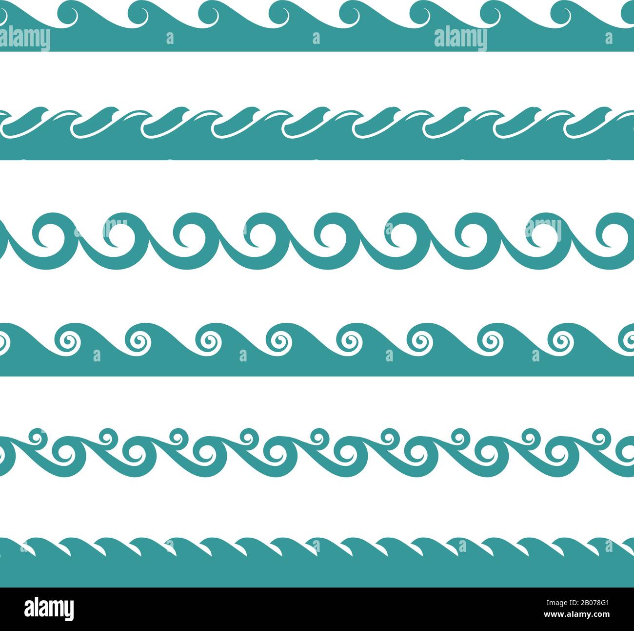 Blue ocean wave vector symbols isolated on white background. Sea water ...