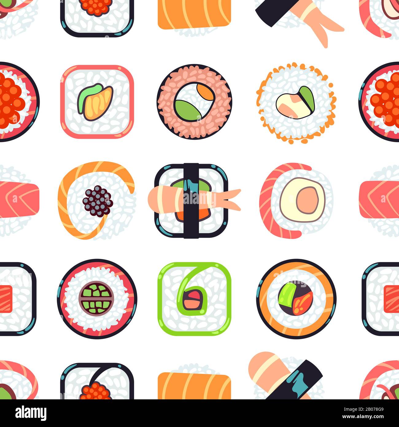 Japanese food sushi vector seamless pattern. Design background seafood ...
