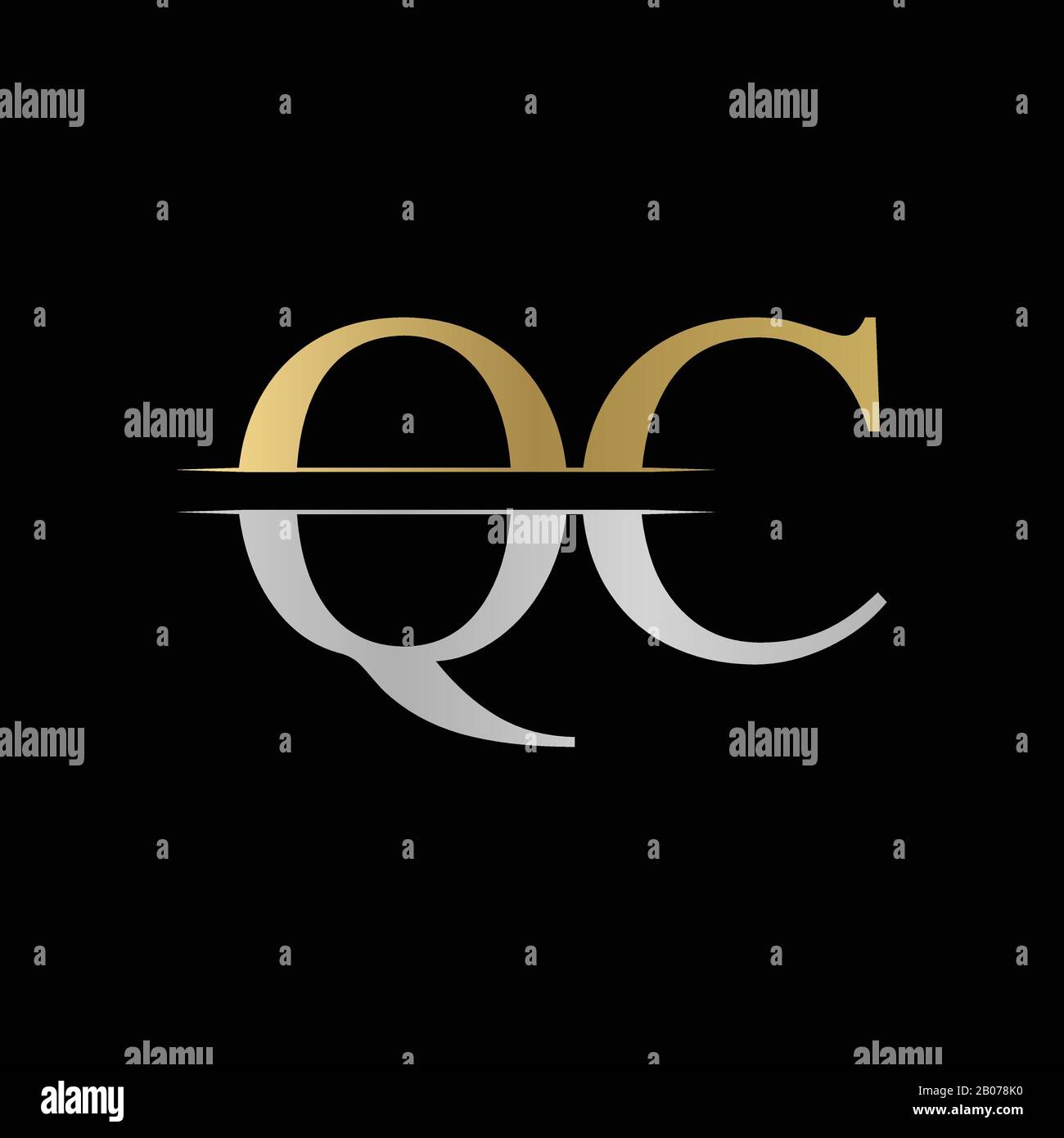 Initial Monogram Letter QC Logo Design Vector Template. Silver and Gold ...