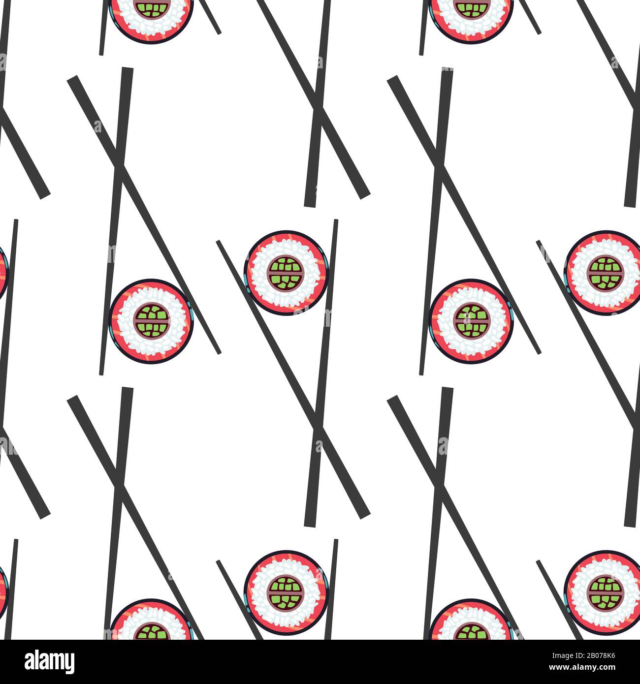 Sushi and chopsticks isolated in white background. Vector seamless ...