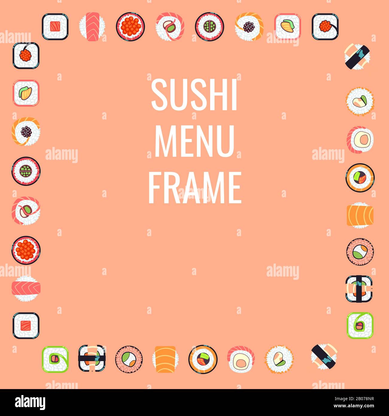 Japanese food sushi menu frame. Set of asian seafood. Vector ...