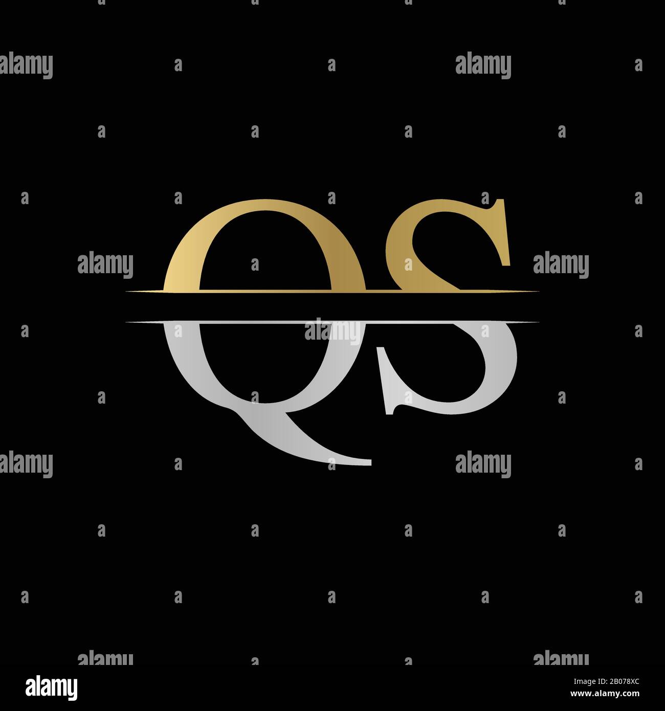Initial Monogram Letter QS Logo Design Vector Template. Silver and Gold ...