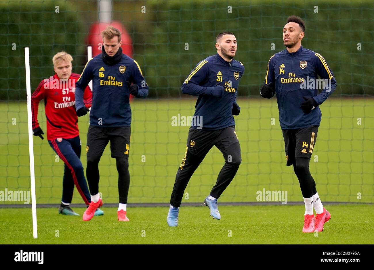 Arsenal's Pierre-Emerick Aubameyang (right) Sead Kolasinac and Rob ...