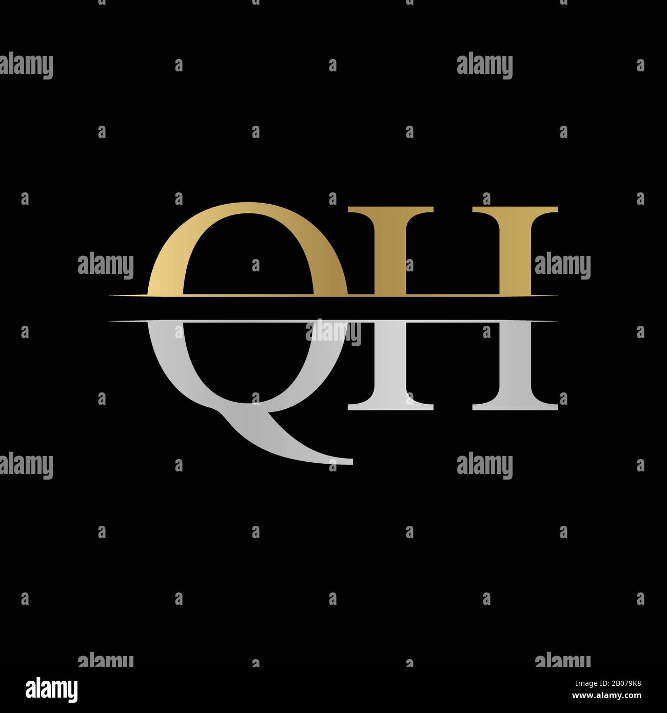 Initial Monogram Letter QH Logo Design Vector Template. Silver and Gold ...