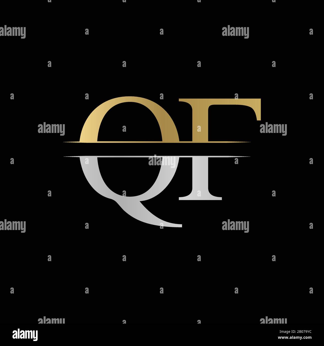 Initial Monogram Letter QF Logo Design Vector Template. Silver and Gold ...