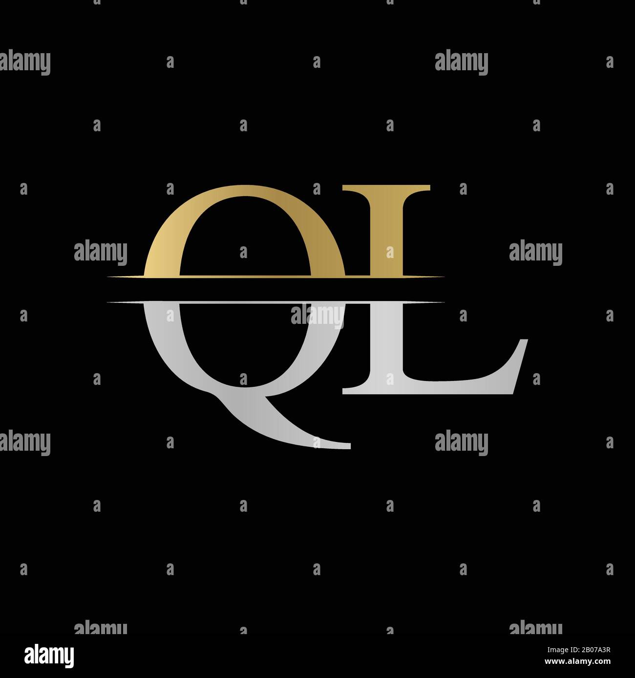 Initial Monogram Letter QL Logo Design Vector Template. Silver and Gold ...