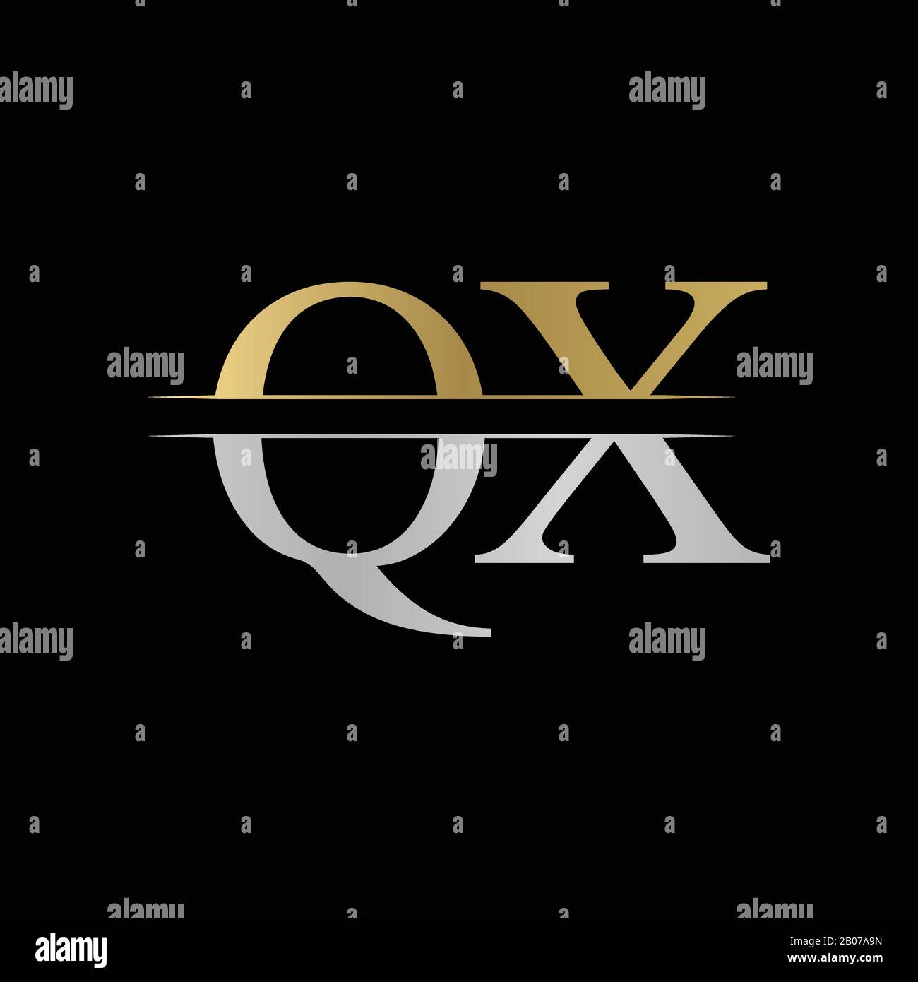 Initial Monogram Letter QX Logo Design Vector Template. Silver and Gold ...