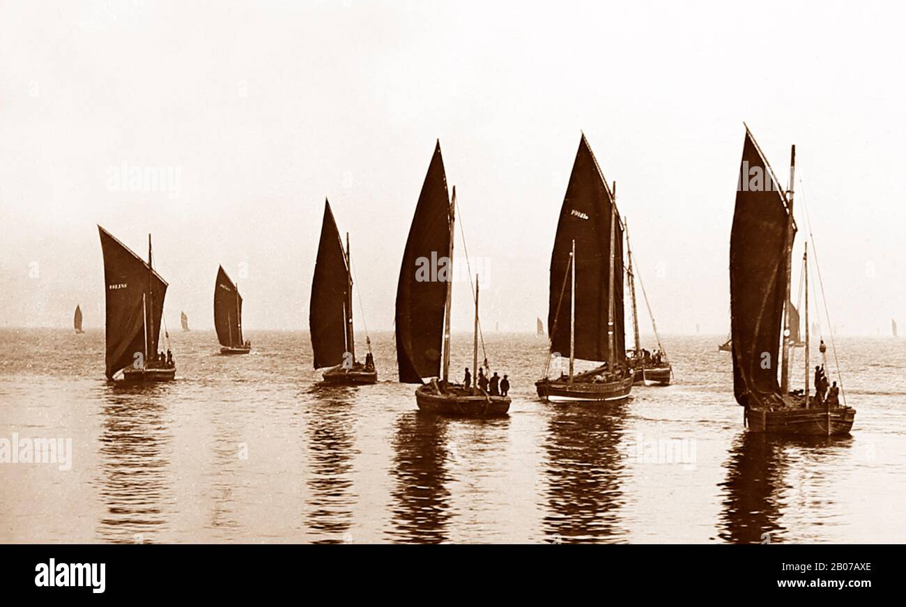 Herring boats off Peterhead, Scotland, Victorian period Stock Photo - Alamy